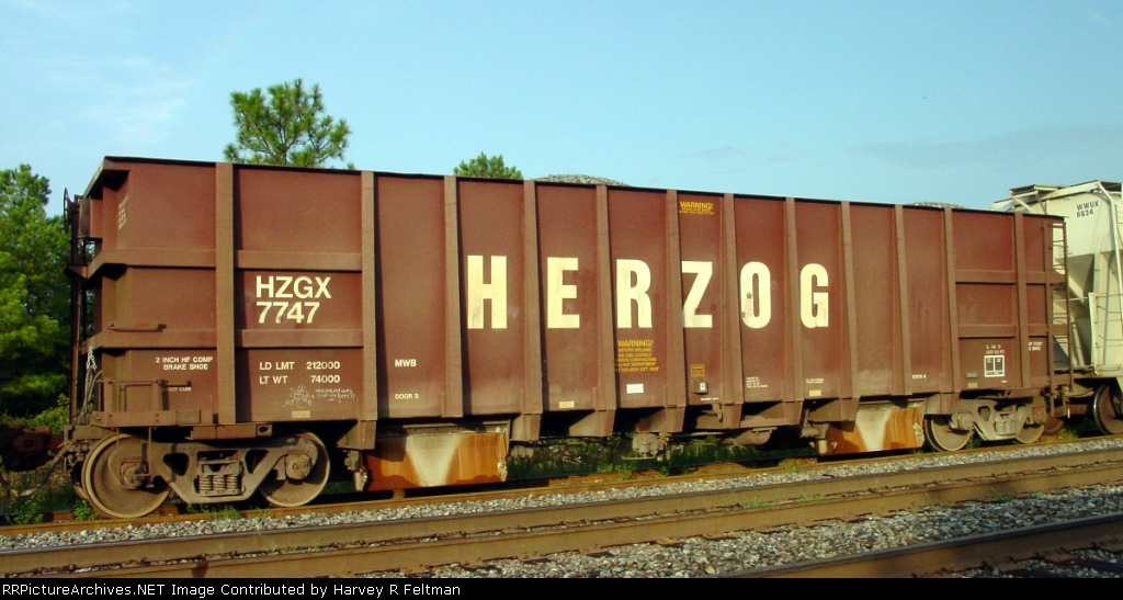 HZGX 7747, with a fresh load of ballast from the mine in Junction City, in the Storage Track